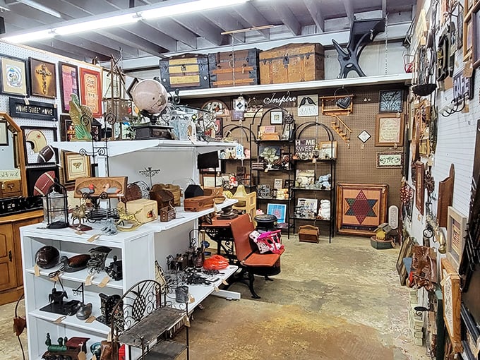 This vendor booth is organized chaos at its finest—the kind of place where you might find a treasure while looking for something else entirely.