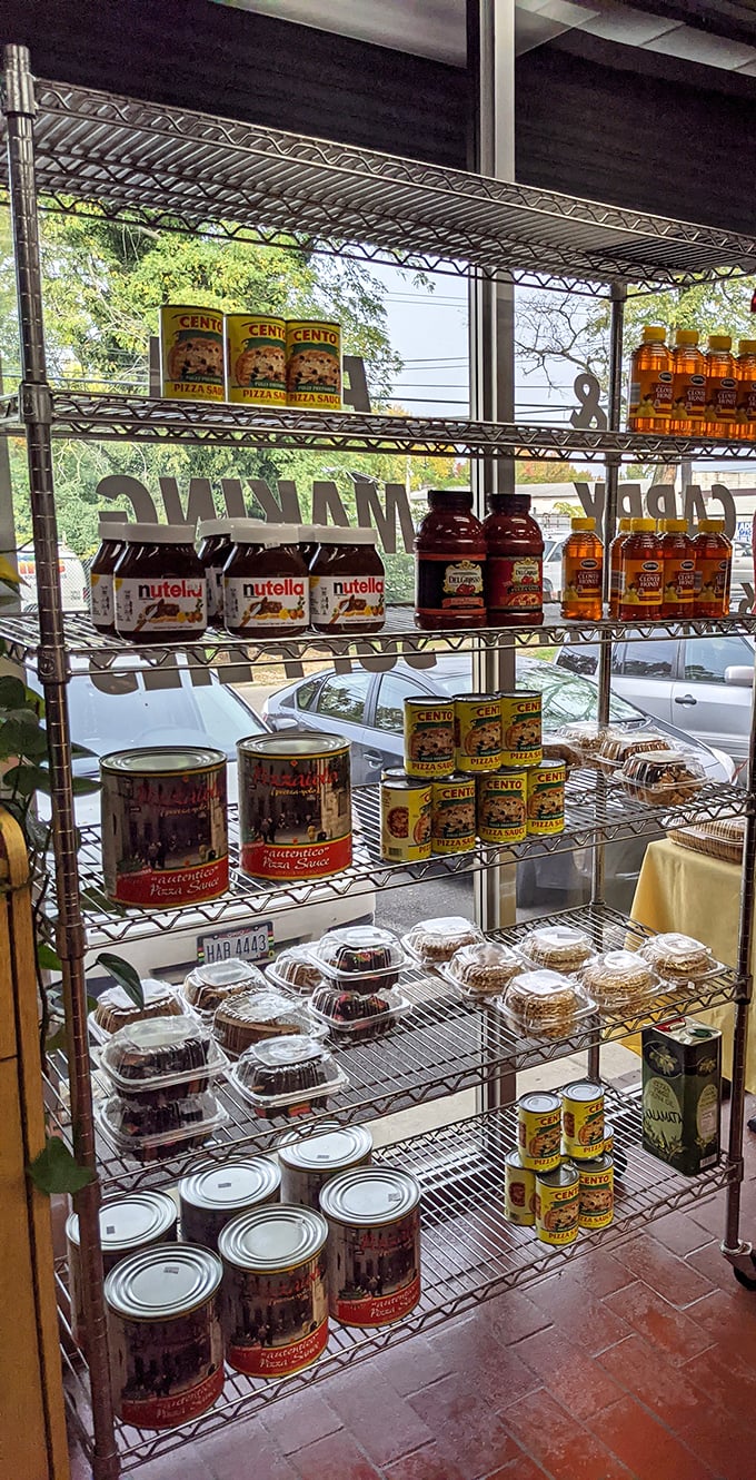 The Italian grocery section—where Nutella meets imported tomato sauce. This shelf is basically a passport to Italy without the airfare.