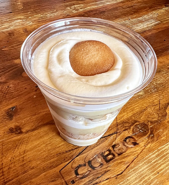 Banana pudding with vanilla wafers – the dessert equivalent of a warm hug from grandma. Sweet closure to a smoky symphony.