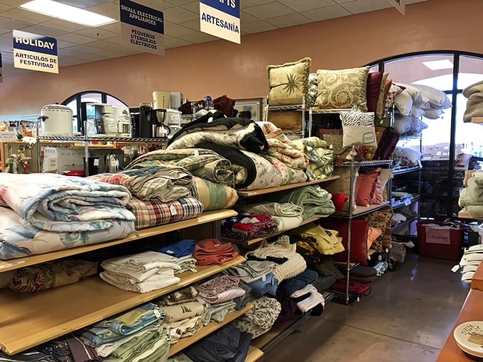 Bedding and linens stacked with the precision of a luxury department store—except here, your wallet won't need trauma counseling afterward.