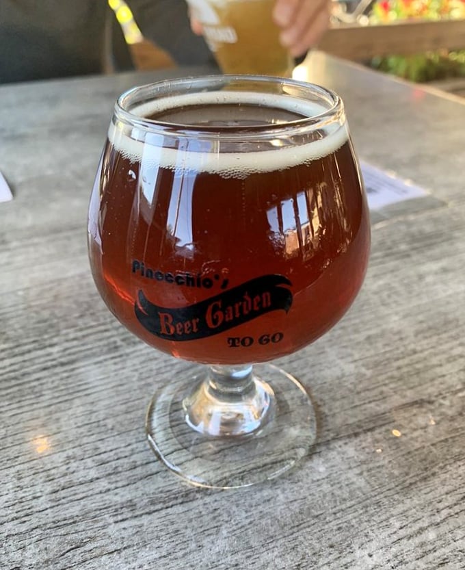 Pinocchio's Beer Garden glass—where craft beer comes to play in a goblet that says, "Yes, I'm serious about my pizza pairings."