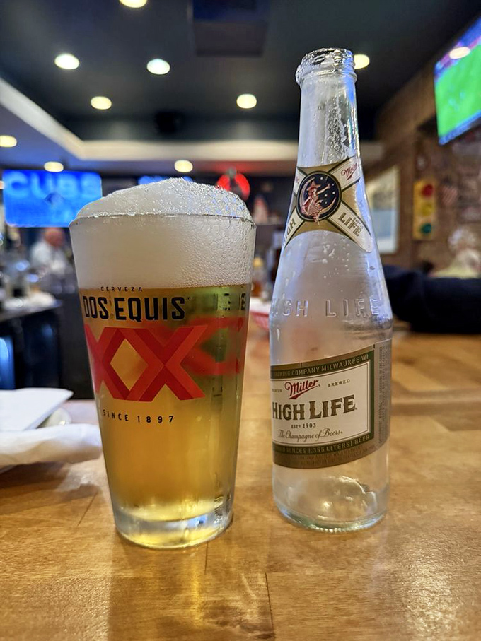 Cold beer in classic glassware – because some traditions, like pairing beer with fried chicken, should never be messed with.