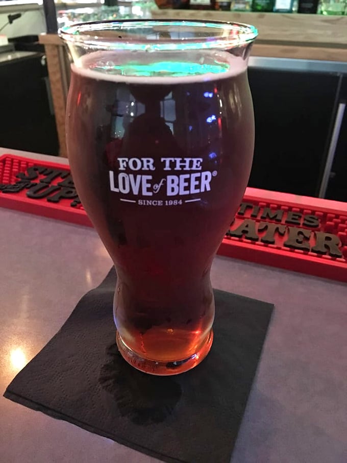 "For the Love of Beer" indeed—a perfectly poured amber brew waiting patiently while you contemplate which comfort food deserves your attention first.