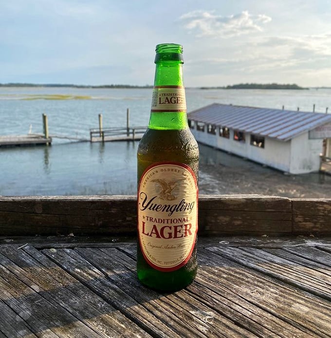 A cold Yuengling with that view? Some moments don't need Instagram filters – just the simple pleasure of beer, dock, and endless horizon.