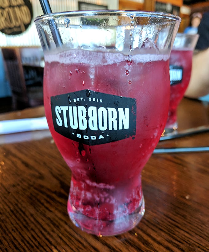 When your soda looks this good, you know you're not at a fast-food joint. Stubborn Soda's black cherry brings artisanal vibes to your burger pairing.