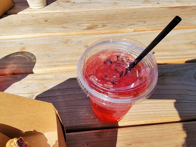 Even the beverages get the berry treatment here – this refreshing red drink is summer in a cup, perfect for washing down all that pie.