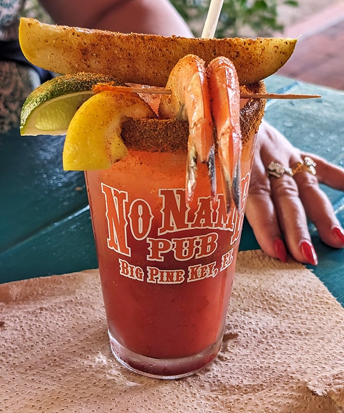 A Bloody Mary that's practically a meal – spiced to perfection and garnished with shrimp that could have been swimming that morning.