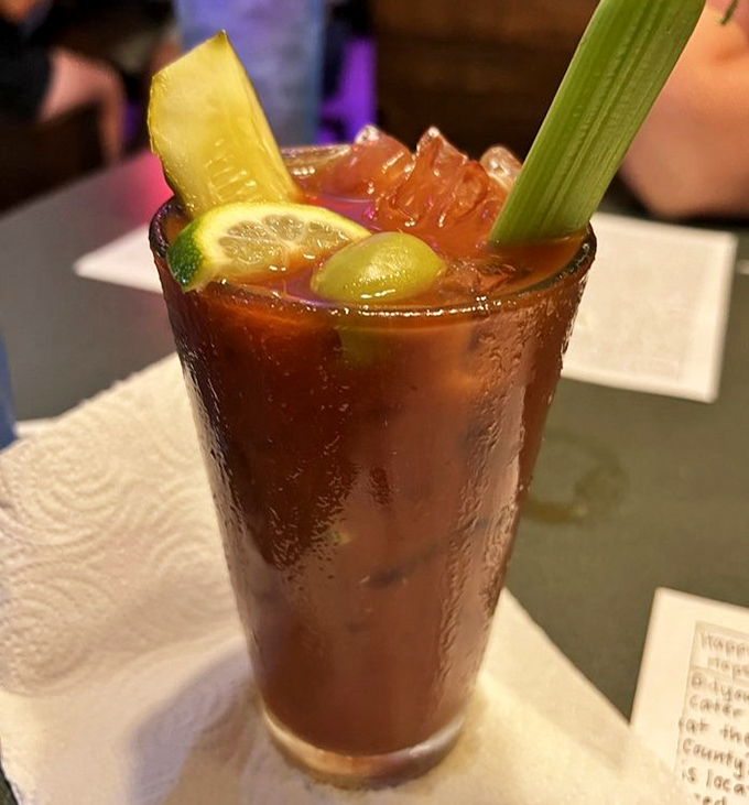 A Bloody Mary that's practically a liquid salad. The celery stick isn't garnish—it's a necessary tool for navigating this magnificent morning cocktail. 