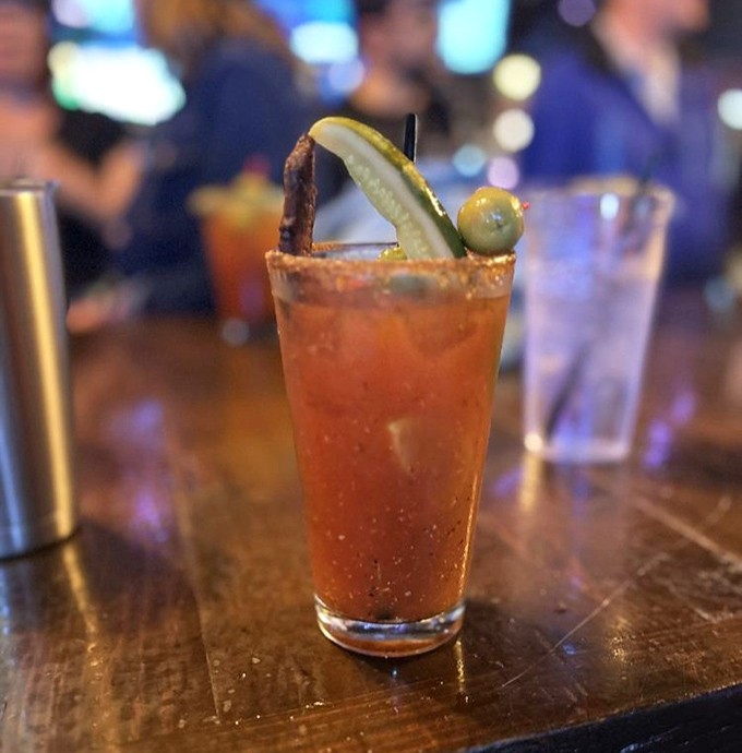 A Bloody Mary that's practically a meal, garnished with enough accessories to make it the Carmen Miranda of cocktails. Sunday brunch's best friend.