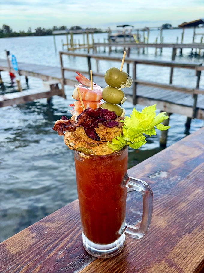 Not just a Bloody Mary—it's a full appetizer experience. This drink comes with enough garnishes to count as its own food group.