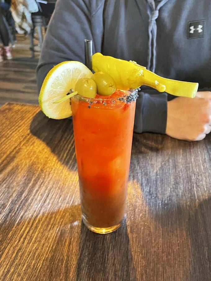 A Bloody Mary that's practically a meal unto itself. That garnish game is stronger than my willpower around the donut menu.