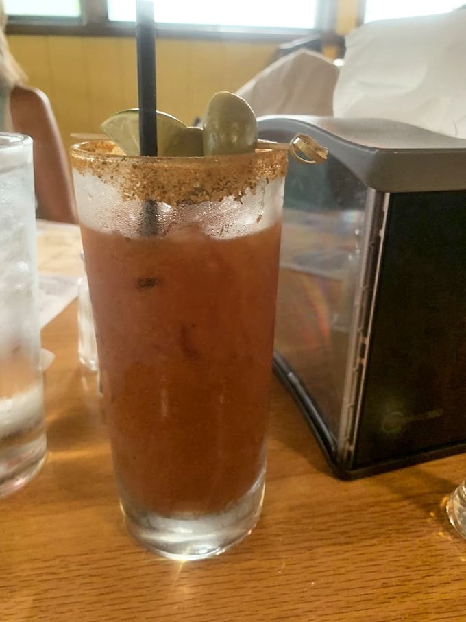 A Bloody Mary that transforms brunch into an art form, complete with enough garnish for dinner.
