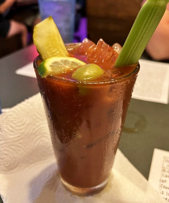 This Bloody Mary isn't just a drink – it's a garden in a glass. Complete with celery stalk, the garnish game here is strong.