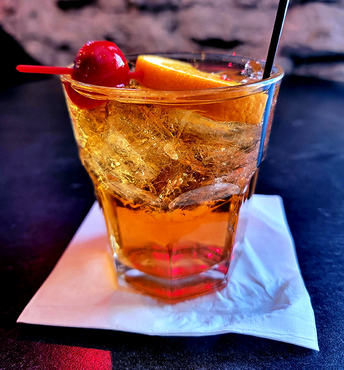 The Wisconsin handshake: a properly made Brandy Old Fashioned Sweet, complete with the ceremonial cherry and orange slice. Resistance is futile.