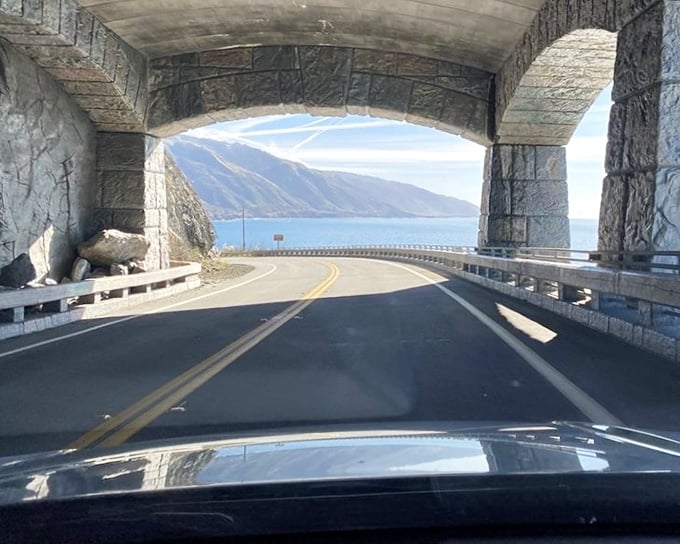 That moment when you emerge from a tunnel and California slaps you with a view so gorgeous it should require a permit.