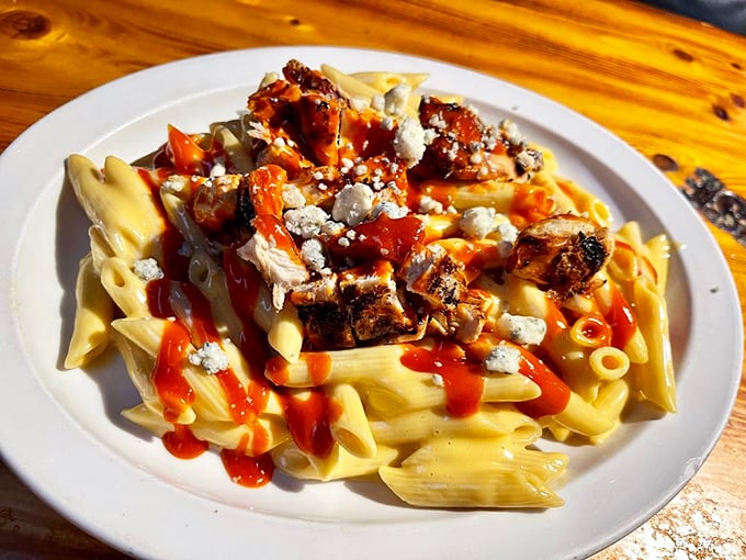 Buffalo chicken mac and cheese: because sometimes fusion food actually makes perfect sense together.