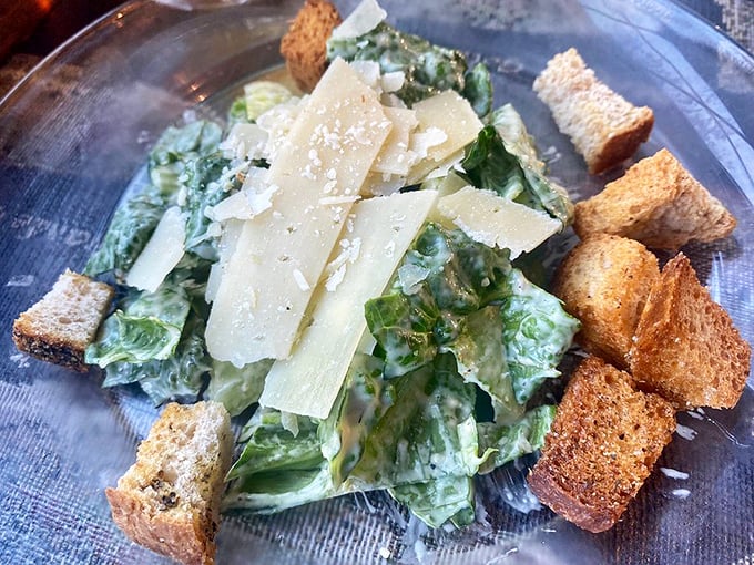 A Caesar salad that Julius himself would approve. Crisp romaine, shaved parmesan, and house-made croutons that deserve their own fan club.