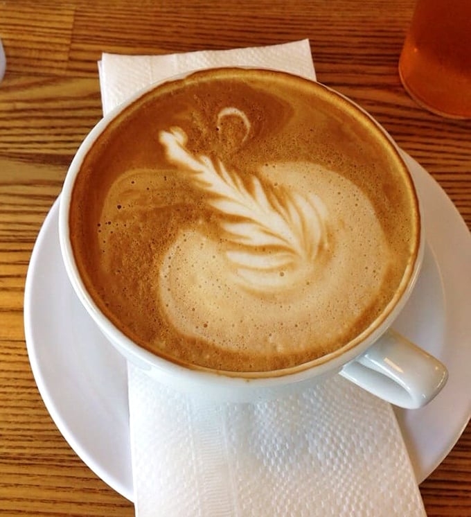 Coffee art that's almost too pretty to drink—almost. The perfect companion to those heavenly pancakes.