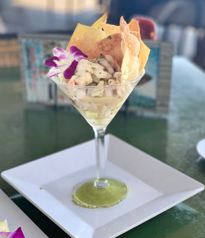 Ceviche in a martini glass—because sometimes your appetizer deserves to feel as sophisticated as you pretend to be on vacation.