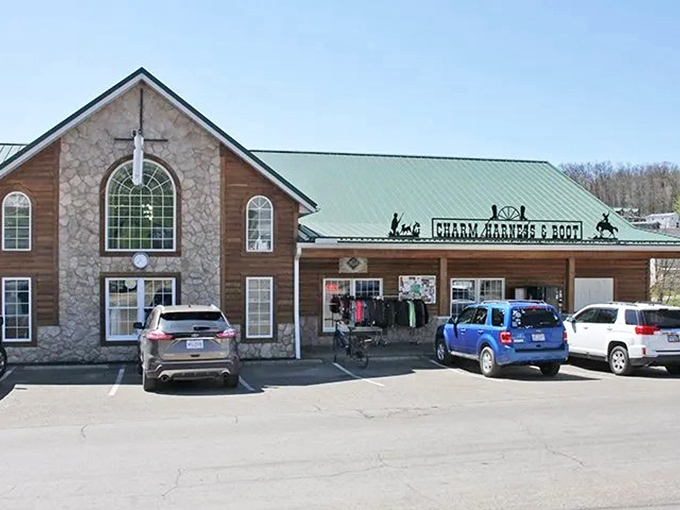 Charm Harness & Boot combines faith and function in its distinctive architecture. The cross isn't decoration—it's the foundation upon which this community builds its daily life.