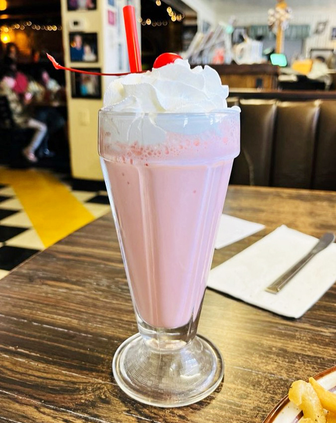 This strawberry shake isn't just Instagram-worthy—it's a frothy, creamy masterpiece topped with whipped cream and a cherry on top. Pure nostalgia in a glass.