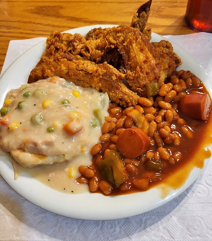 Chicken fried steak smothered in gravy thick enough to use as spackle, but infinitely more delicious.