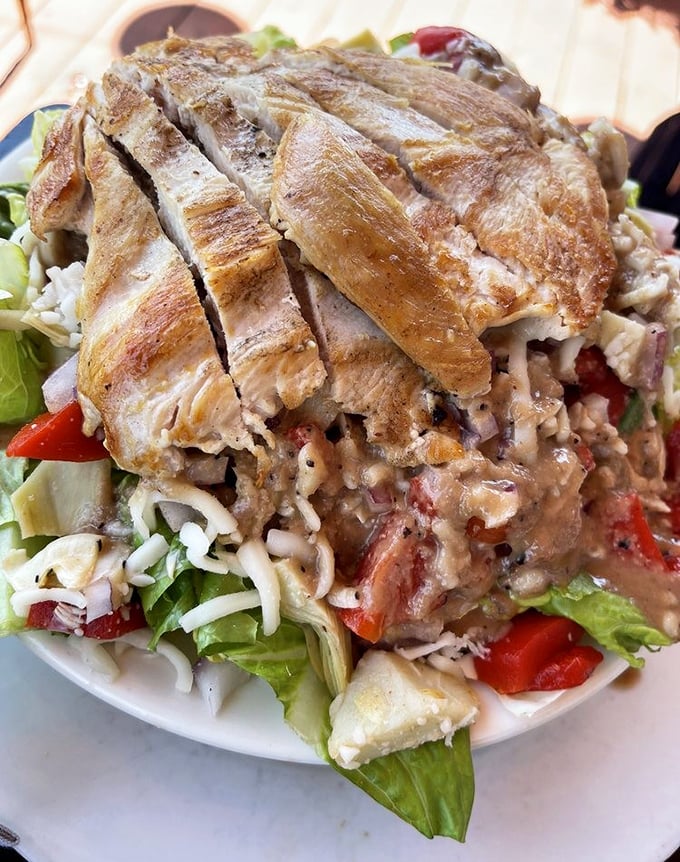 Even their lunch options refuse to be ordinary – this chicken salad has more layers than your favorite prestige TV drama.