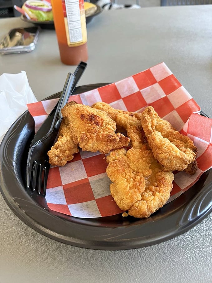 Even the chicken tenders get the respect they deserve. Because sometimes, someone in your group just doesn't "do seafood." Their loss.