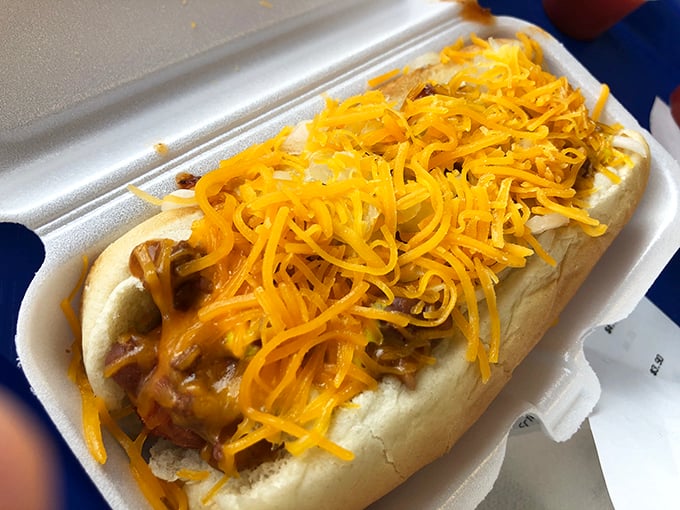 The legendary chili dog – where beef, bun, and that famous chili create a holy trinity of flavor that's been converting fast-food atheists since before your grandparents' first date.