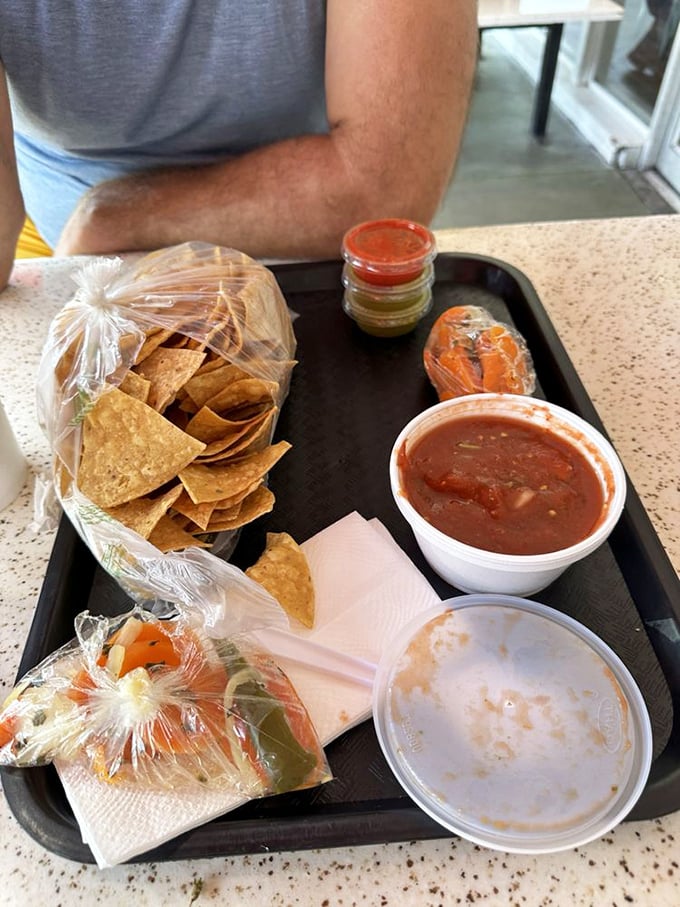 The salsa bar – where relationships with heat tolerance are tested. These homemade concoctions range from "pleasant warmth" to "where's the milk?"