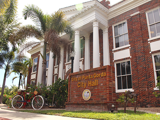 City Hall stands as a brick-and-column testament to old Florida charm. Even government buildings here look like they're on permanent vacation.