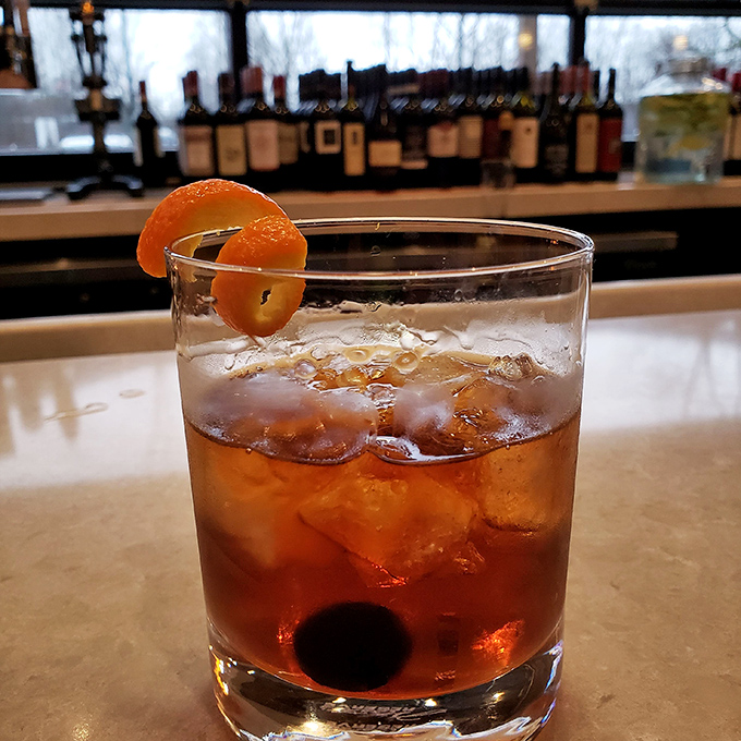 An Old Fashioned with a twist of orange—because sometimes you need something stronger than wine to wash down all those carbs.
