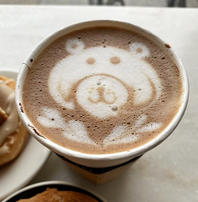 Latte art that smiles back at you—because even your coffee knows you've made an excellent life choice coming to Dottie's.