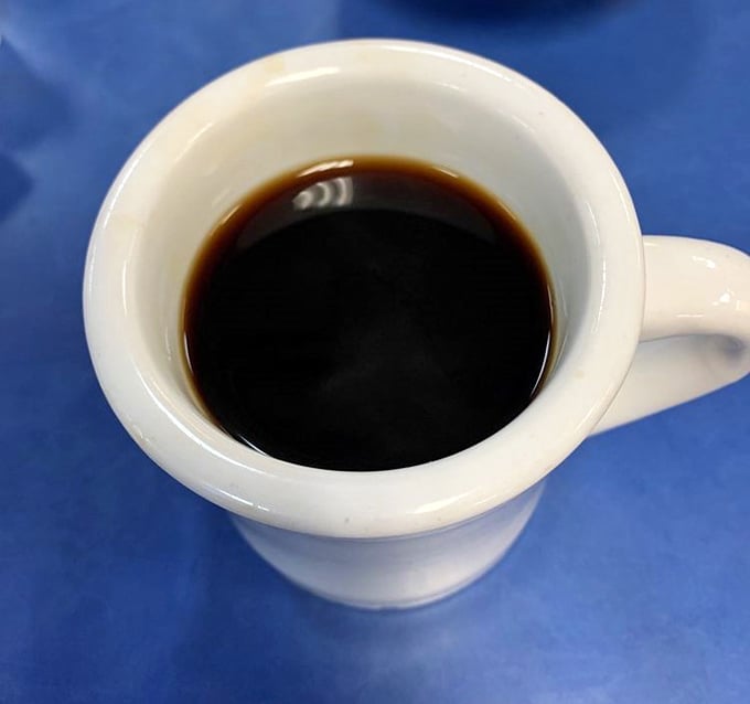 Simple, honest diner coffee—the kind that doesn't need a fancy Italian name to get the job done. The lifeblood of early risers and night owls alike.