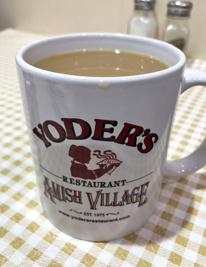 A mug of coffee at Yoder's isn't just a beverage—it's an invitation to slow down and savor the moment in a place where rushing feels like breaking a sacred rule. 