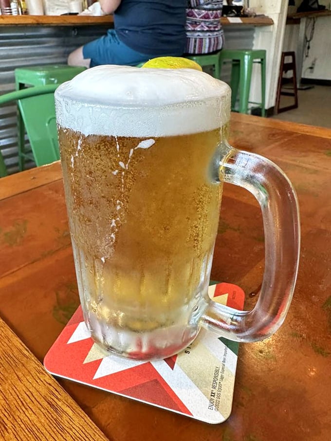 Nothing complements seafood like an ice-cold beer in a frosty mug. This isn't just a beverage—it's an essential part of the Florida dining experience.