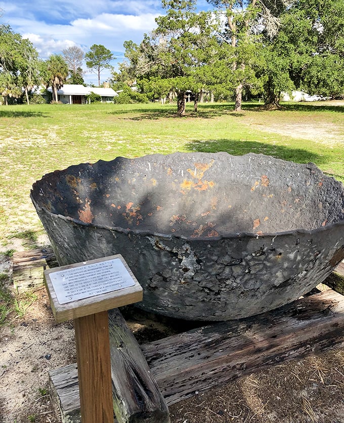 This massive salt kettle tells tales of Civil War ingenuity – when necessity mothered invention along Florida's strategic coastline.