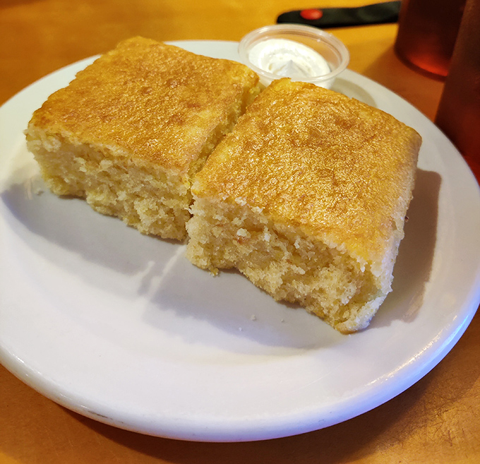Cornbread that walks the perfect line between sweet and savory – the Switzerland of side dishes, but with better texture.
