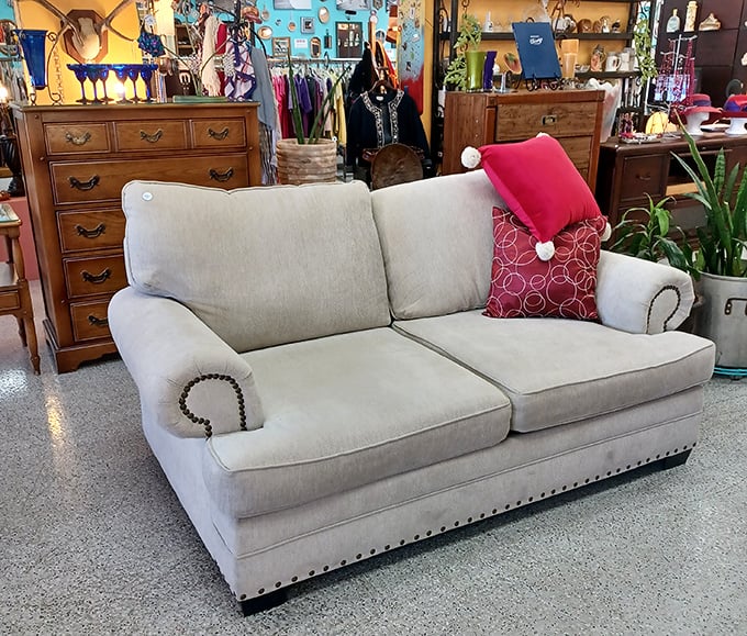 Not just a couch—it's a statement piece with nailhead trim that whispers, "I'm sophisticated but still know how to relax."