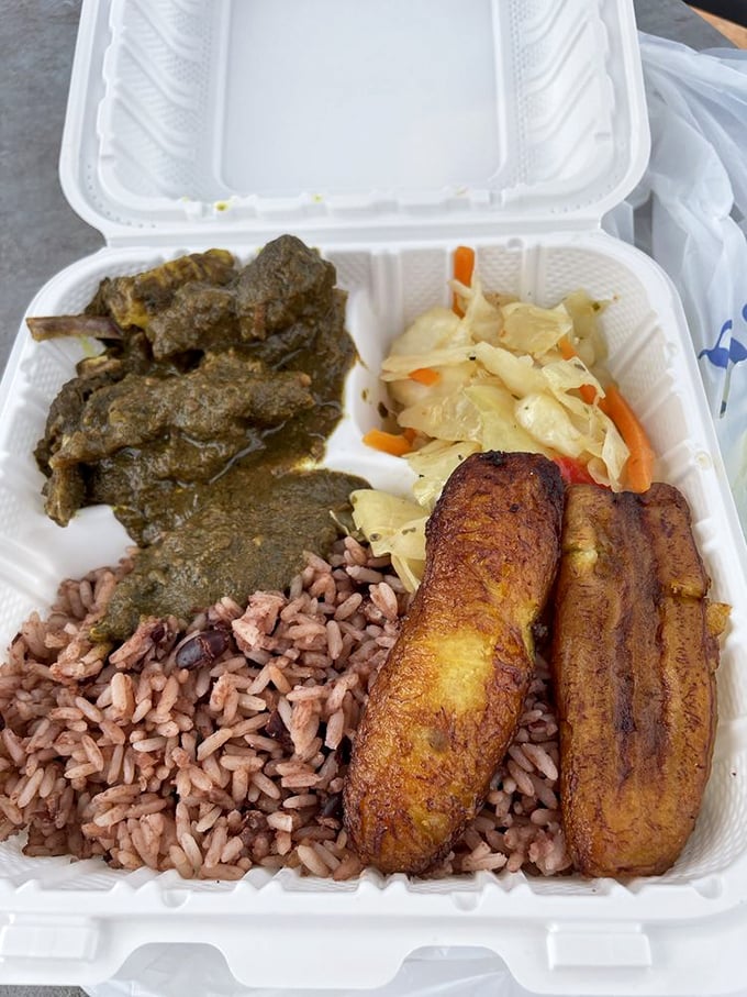 Curry goat: the dish that converts skeptics into evangelists, served with rice that's clearly been taking flavor lessons.