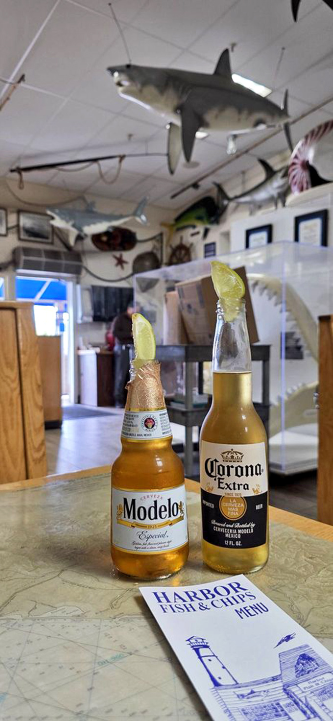 Corona and Modelo with lime—because sometimes the perfect beverage pairing isn't complicated, it's just cold, crisp, and ready.
