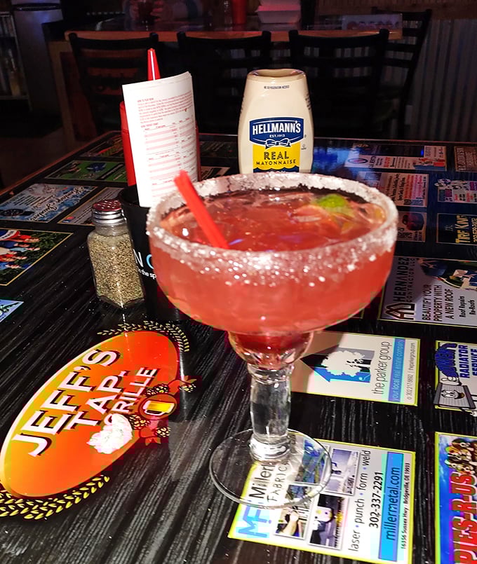 A margarita with a salted rim sits regally on the table—proof that Jeff's knows how to complement great food with equally impressive libations.