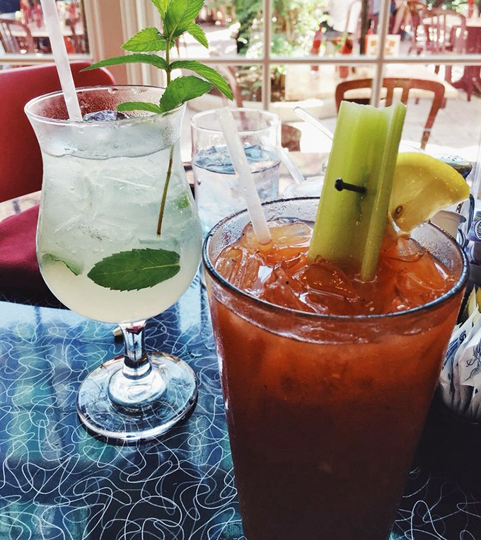 Breakfast cocktails that say "today is special." That Bloody Mary looks like it's packing enough garnish to count as a side salad.