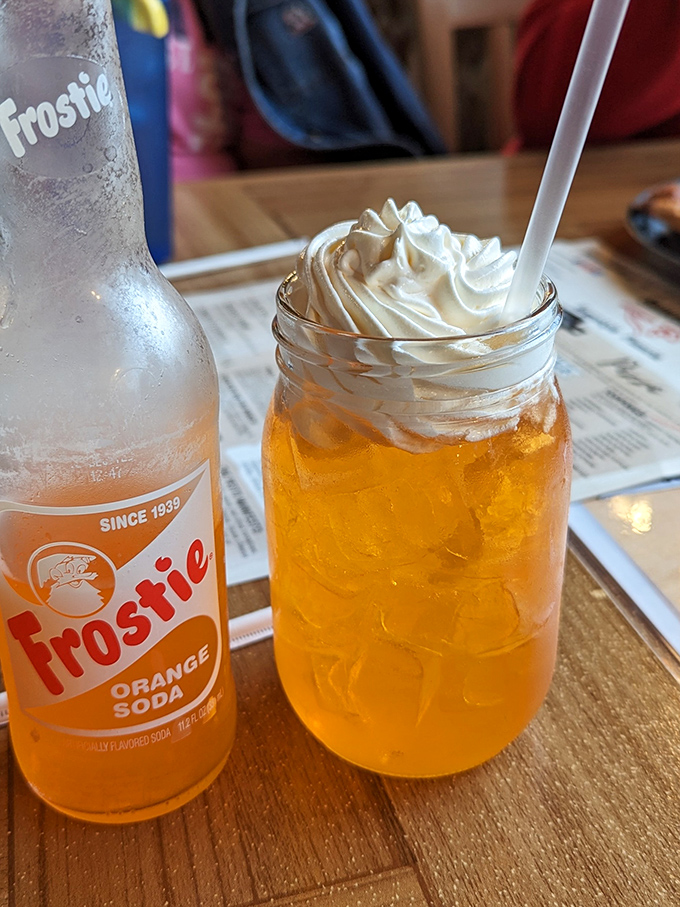 Nothing says "classic American dining experience" quite like an orange soda topped with whipped cream. Nostalgia in a mason jar.