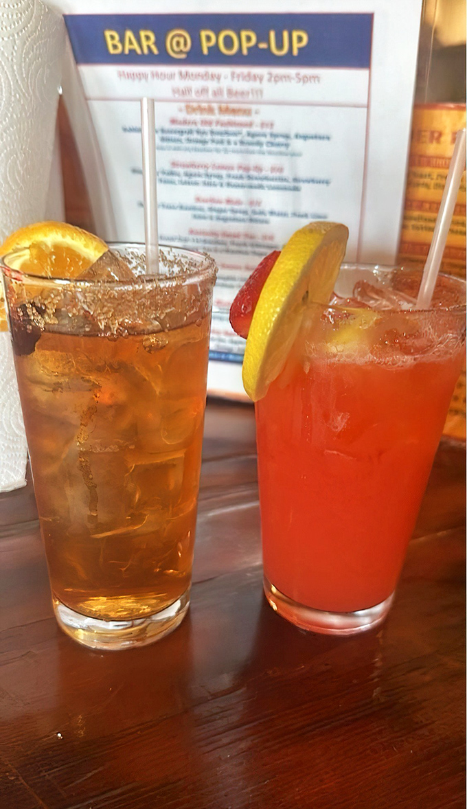 Even the beverages here know they're supporting something special – liquid courage for spice adventures.