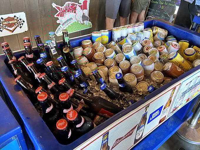 The ice chest of cold beers—nature's perfect companion to smoked meat since cavemen first said, "This mammoth could use a drink."