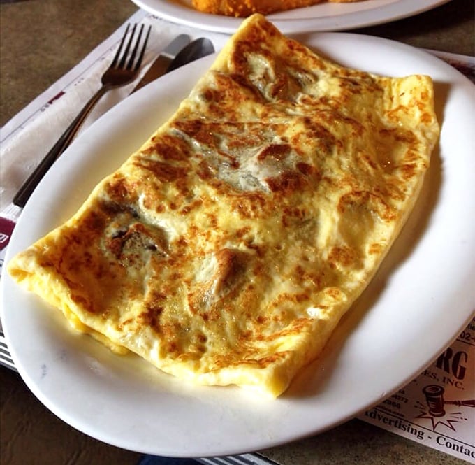 This omelet doesn't just sit on the plate—it lounges there with the confidence of something that knows it's about to make your day better.