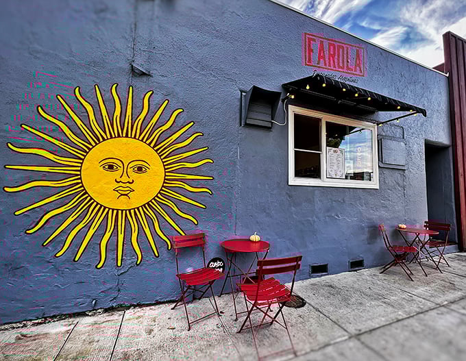 Farola's sun-splashed wall isn't just Instagram bait—it's a beacon calling you toward empanadas that might just ruin all other hand-held foods for you.