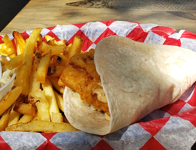 The fish taco—where Great Lakes tradition meets casual handheld convenience. No passport required for this flavor journey.