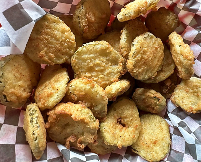 Fried pickles proving that yes, everything really is better battered and deep-fried—science has spoken.